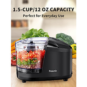 Reemix 1.5-Cup One-Touch Electric Food Chopper, 100W Mini Food Processor Meat Grinder, Mix, Chop, Mince and Blend Vegetables, Fruits, Nuts, Meats, Stainless Steel Blade (Black)