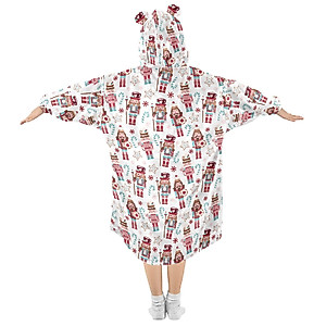 JHKKU Hoodie Blankets Sweatshirt Christmas Cute Nutcracker for Kids Warm Wearable Blanket with Pocket, Soft Comfortable Flannel Hoodie Blankets, Gifts for Girls Boys 3-14YR S