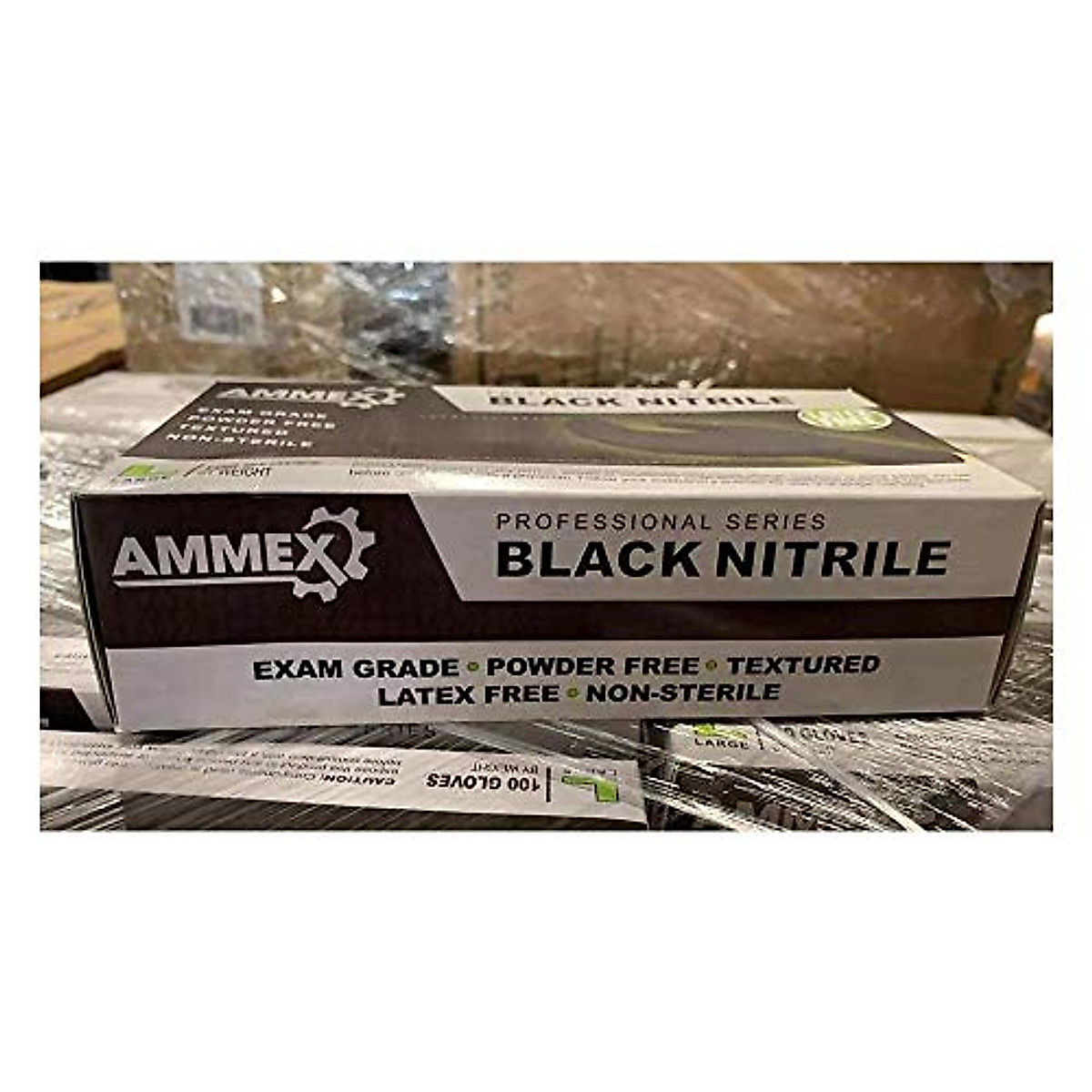 Ammex ABNPF46100 (2 Pack) Black Nitrile Glove, Medical Exam, Latex Free, Disposable, Powder Free, Size Large