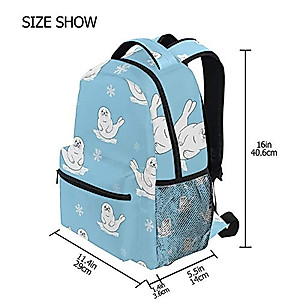 FORMRS Baby Seal School Backpacks Cartoon Blue Pup Bookbags Bag for Girls Kids Elementary One Size