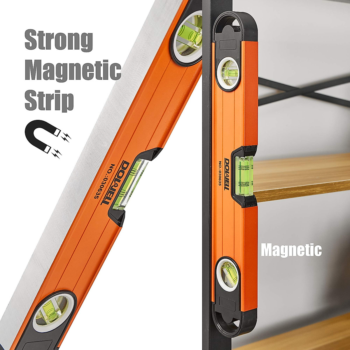 DOWELL Magnetic Level Torpedo Level 11" Box Spirit Bubble Level Shockproof Top Vial Alloy Frame 180 90 45 Degree HY030636