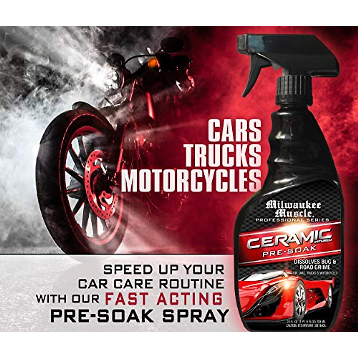 Milwaukee Muscle 24oz wheel rim tire cleaner, brake dust, bug-grime remover with Ceramic, cars auto motorcycle RV boat detailing supplies.