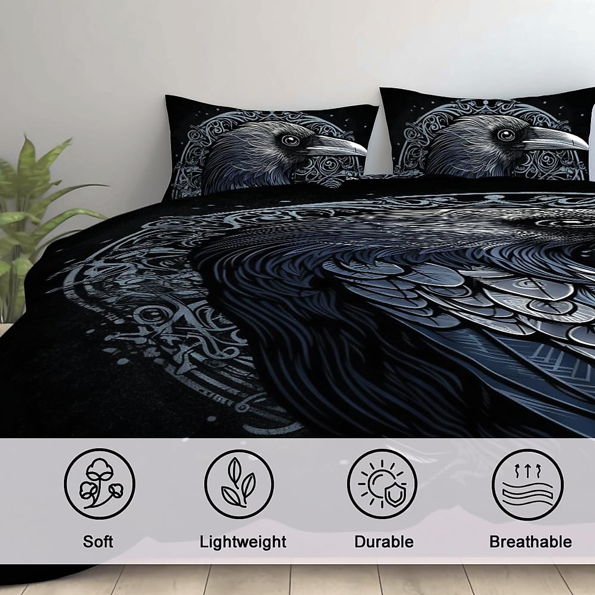 Black Raven Bedding Set - Raven Comforter Raven Crow King Bedding Raven Crow Quilt Queen Size Viking Quilt Raven Comforter Set Crow Raven Duvet Cover Set Full Twin Raven Viking Print Comforter Set