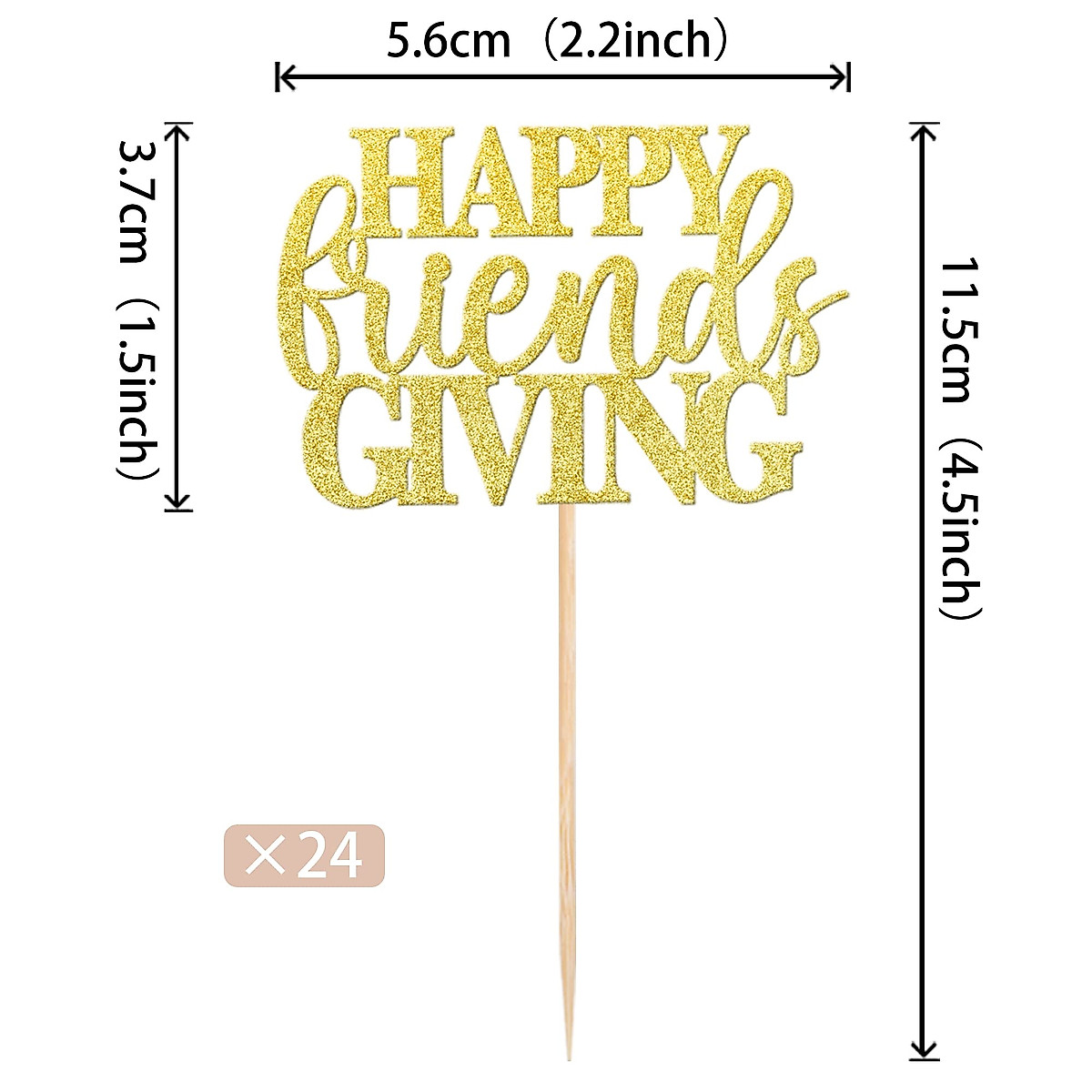 24 PCS Happy Friendsgiving Cupcake Toppers Glitter Fall Theme Thanksgiving Cupcake Picks Give Thanks Cake Decorations for Happy Thanksgiving Day Theme Birthday Party Supplies