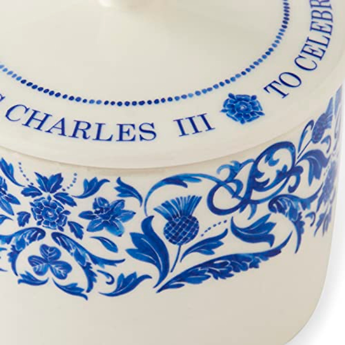 Portmeirion Home & Gifts Spode King Charles III Coronation Lidded Covered Sugar Bowl 280ml, Blue & White Pattern UK Made