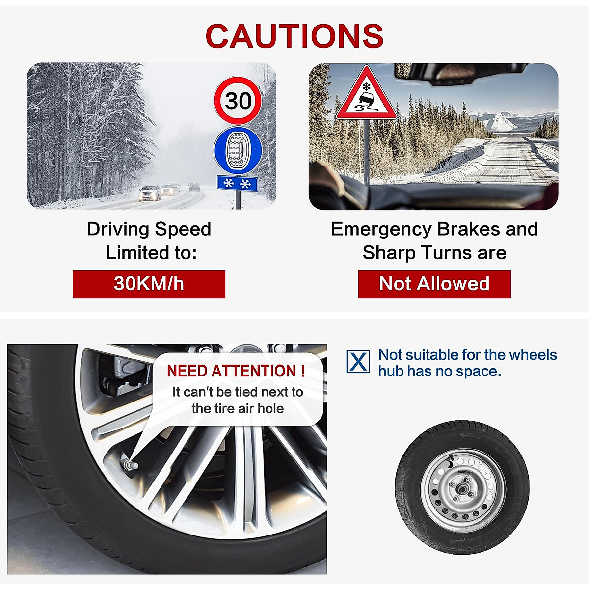 AutoChoice Emergency Snow Chains, Tire Chains with Thickened Manganese Steel for Car Truck SUV in Ice, Sand and Mud(8 Packs, Tire Width 195-235mm)