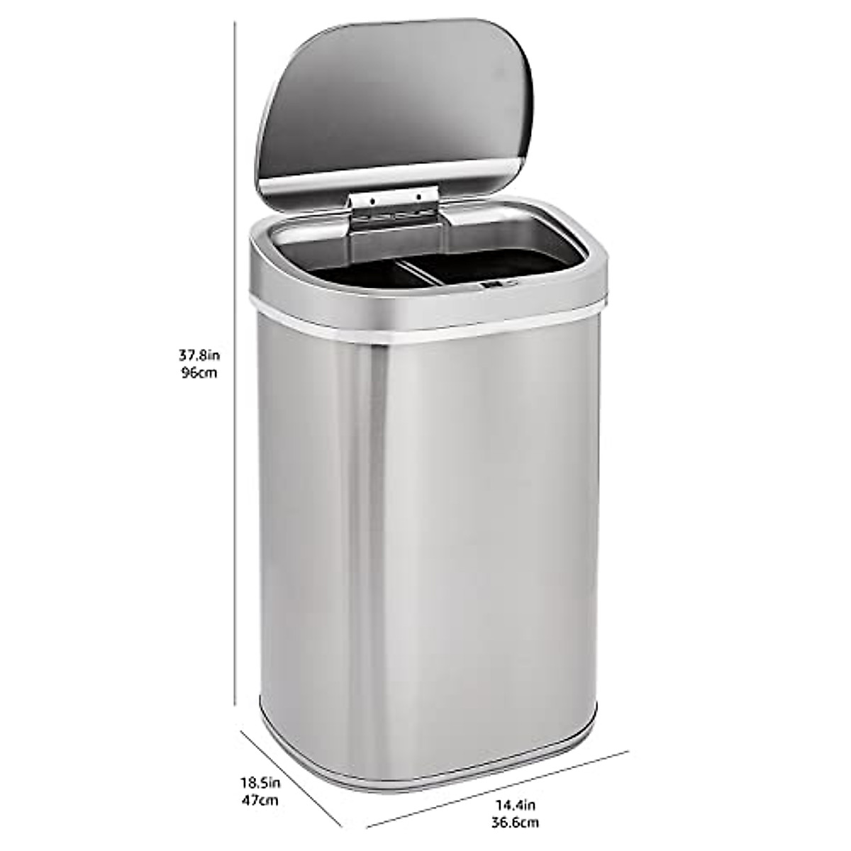 Amazon Basics Automatic Hands-Free Stainless Steel Trash Can - 80-Liter, 2 Compartment Bins