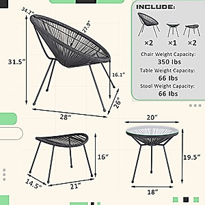 Flamaker 5 Piece Patio Furniture Acapulco Chairs Outdoor Conversation Set All-Weather Plastic Rope Lounge Chair Modern Patio Chairs Set for Porch, Lawn, Balcony, Poolside (Black)