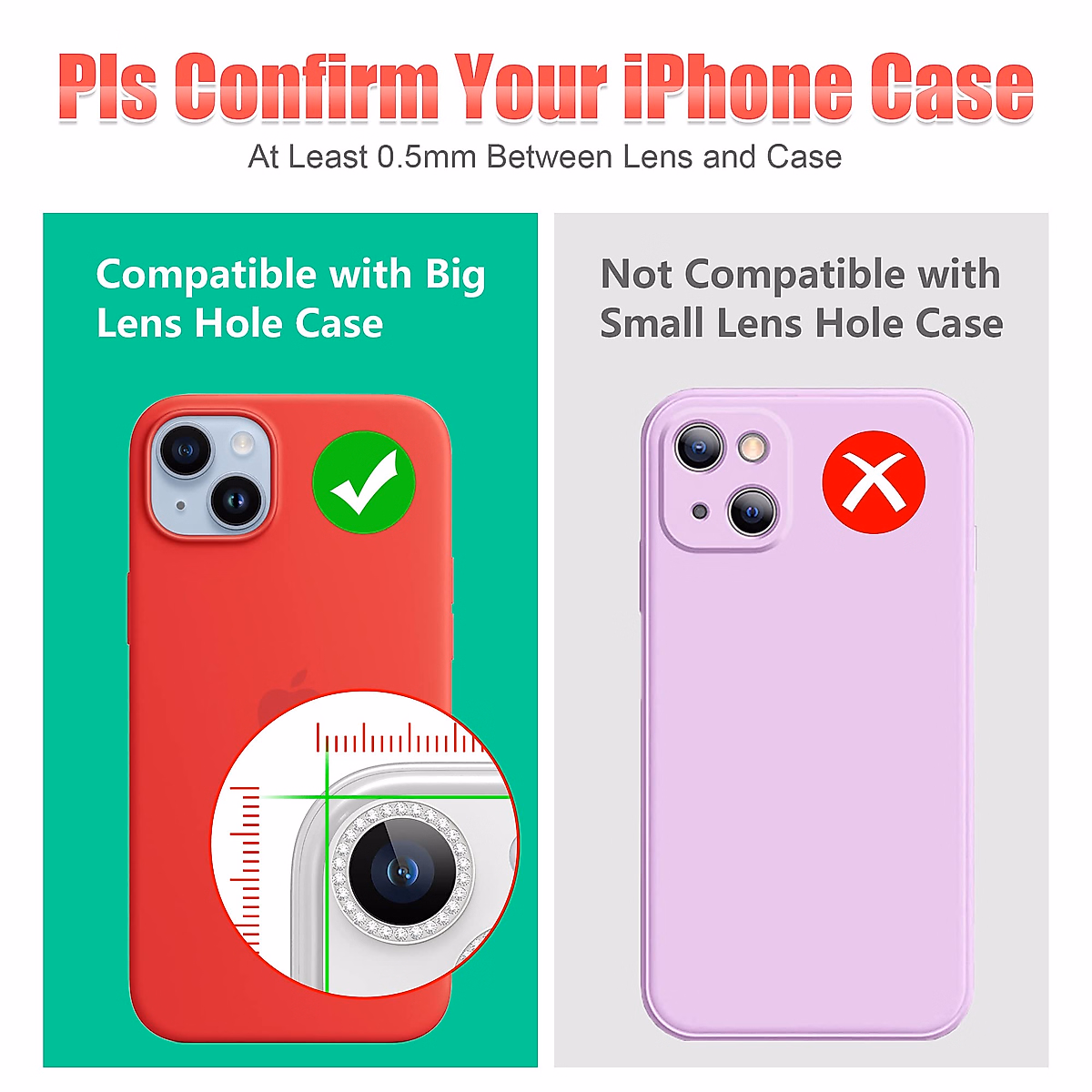 AGVEE 3+3 for iPhone 14 6.1" / 14 Plus 6.7" Camera Lens Protector, Bling Diamond & Bling Glitter Metal Ring 9H Tempered HD Glass Camera Protector Cover Film, Bling-Silver