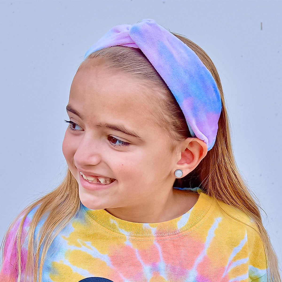 FROG SAC 4 Tie Dye Headbands For Girls, Elastic Knotted Hair Accessories for Kids, Stretch Knot Head Band Hair Accessories for Tweens, Sleepover Party Spa Headband For Washing Face