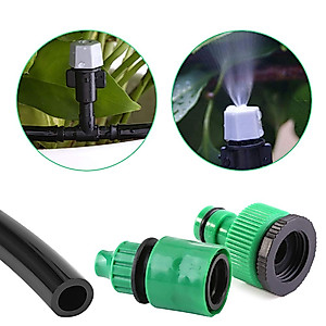 Misting Cooling System, Watering Tubing Misting Nozzle Sprinkler Faucet Adapter Outdoor Garden Greenhouse Drip Irrigation Kit(5M)