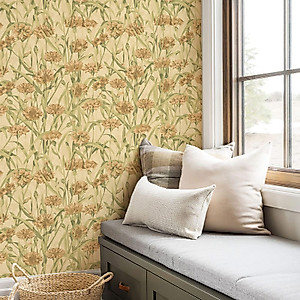 JiffDiff Yellow Floral Wallpaper - Straw Plant Watercolor Chrysanthemum Fleurs Stick on Removable Wallpaper