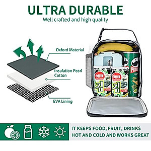 ProCattle Reusable Lunch Box for Kids Men Women Adults, Durable Small Insulated Lunch Bag, Portable Lunchbox for Office Work -Gray