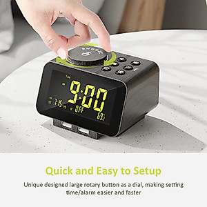 uscce Alarm Clock Radio for Bedroom - 0-100% Dimmer, 2 USB Chargers, Dual Alarm with Weekday/Weekend Mode, FM Radio w/Auto-Off Timer, Battery Backup, Loud Alarm Clock for Heavy Sleeper(Wood Grain)