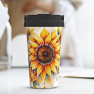 Yellow Sunflower in Oil Printed insulated coffee cup - leak-proof design, suitable for commuting, office and travel insulated cup,