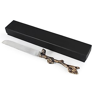 Elegant Decorative Shabbat Stainless Steel Challah Knife with Pomegranate Branch Design Handle in a Gift Box - Artistic Shabbos Bread Knife For Yom Tov - Judaica Gifts By Zion Judaica
