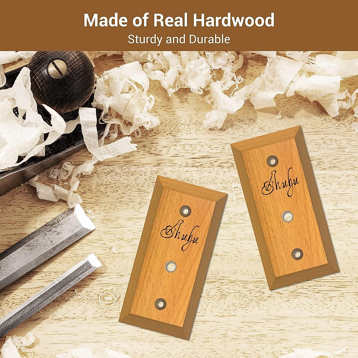 Ohuhu Guitar Wall Mount Hanger, 2-Pack Rotatable Hardwood Guitar Hangers with Screws, Adjustable Stopper Guitar Mount Hook Holder Stand for Acoustic Electric Guitar Banjo Bass Ukulele Mandolin (Wood)