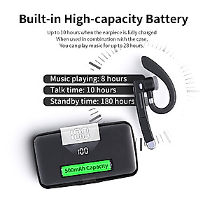 Kinganda Bluetooth Headset for Cell Phone, V5.1 Bluetooth Wireless Earpiece Headset with CVC 8.0 Noise Canceling Microphone for Driving/Business/Office, Compatible with iPhone and Android (Black)