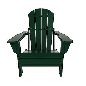 WO Home Furniture Adirondack Chair Lounger Outdoor Folding for Fire Pit, Beach, Balcony, Backyard, Lawn, Patio, Pool, Deck, Garden (Dark Green)