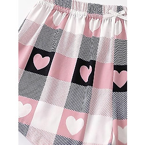 Verdusa Girl's Plaid Print Elastic Waist Casual Shorts Plaid Heart Multi 150