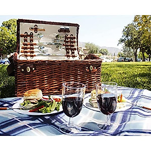 Juvale Large Wicker Picnic Basket, 4 Person Set with Utensils, Outdoor, Insulated Cooler Bag, Plastic Glasses, Plates, Stainless Steel Cutlery, Utensils, Family Size (18 x 12 x 10 in, Brown)