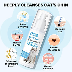 𝐎𝐢𝐯𝐨𝐥𝐢𝐢 Kitten & Cat Acne Chin Treatment, (4 fl. oz) Blackhead Cleanse Lotion & Cleansing Brush,Soothes Chin Acne, Oil Control, tightens pores, relieves Sensitivity.