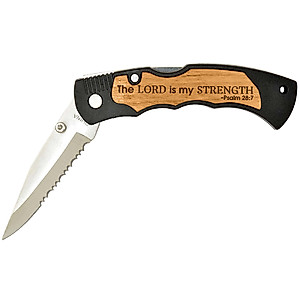 Religious Gifts Lord is my Strength Psalm 28 7 Laser Engraved Stainless Steel Folding Pocket Knife