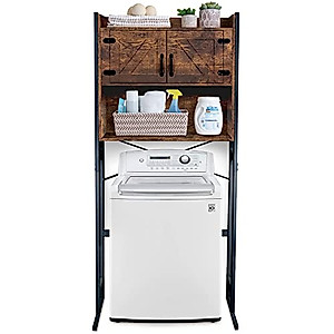 Stephan Roberts Washer or Over The Toilet Storage Cabinet w/Height Adjustable Shelf Laundry Room/Bathroom Organizer, 2-Door Freestanding Rack Space Saver, Wood