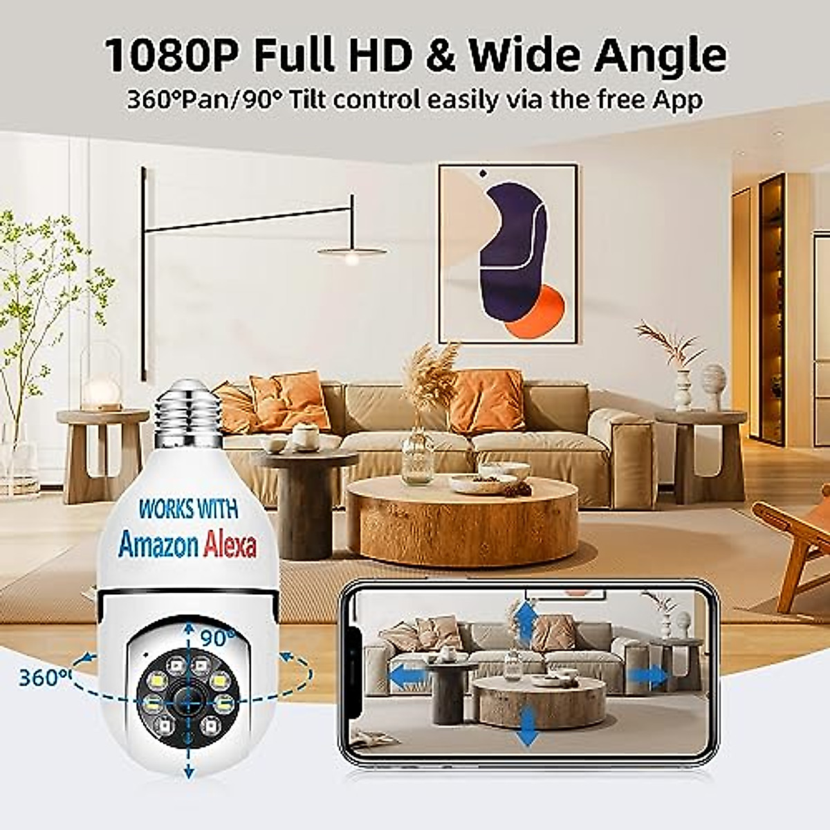 QAMY Optapower Light Bulb Security Camera,With Extension Link, Light Bulb Camera, 2.4g Wifi 360° PTZ Screw In Camera Light Socket Outdoor Works With Alexa & Google Assistant,Light Bulb Camera Outdoor