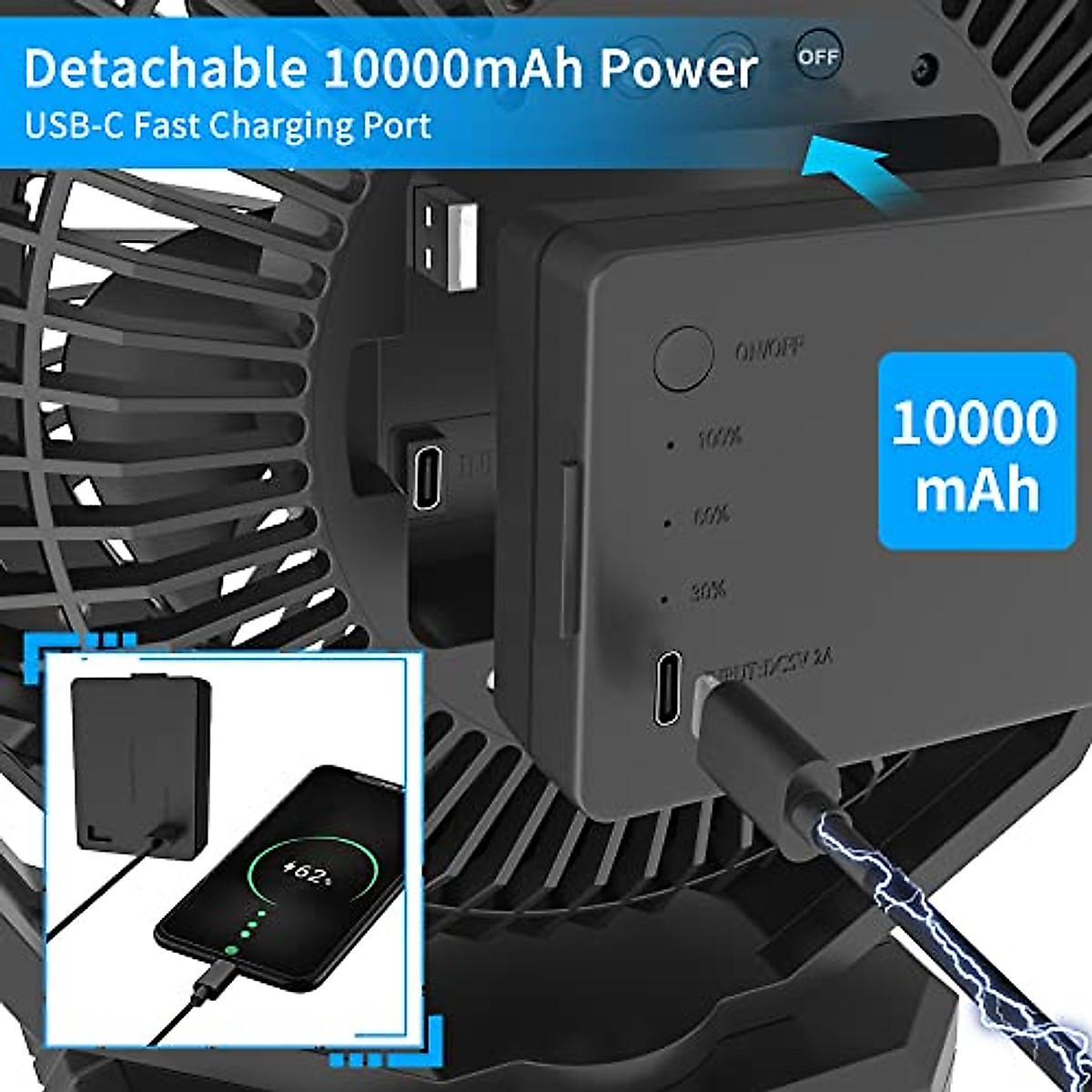 10000mAh Misting Fan Portable with Detachable Water Tank 400ml, 8 Inch Powerful Cool Mist Clip Fan, Battery Operated Rechargeable Fan, 2 Mister Modes, Sleep Timer, LED Lights, for Golf Cart, Outdoors
