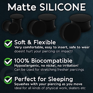 2pc Black Silicone Gauges 1/2 Double Flared Saddle Earring Ear Stretcher Gauge Plug Lobe Earring Piercing Jewelry