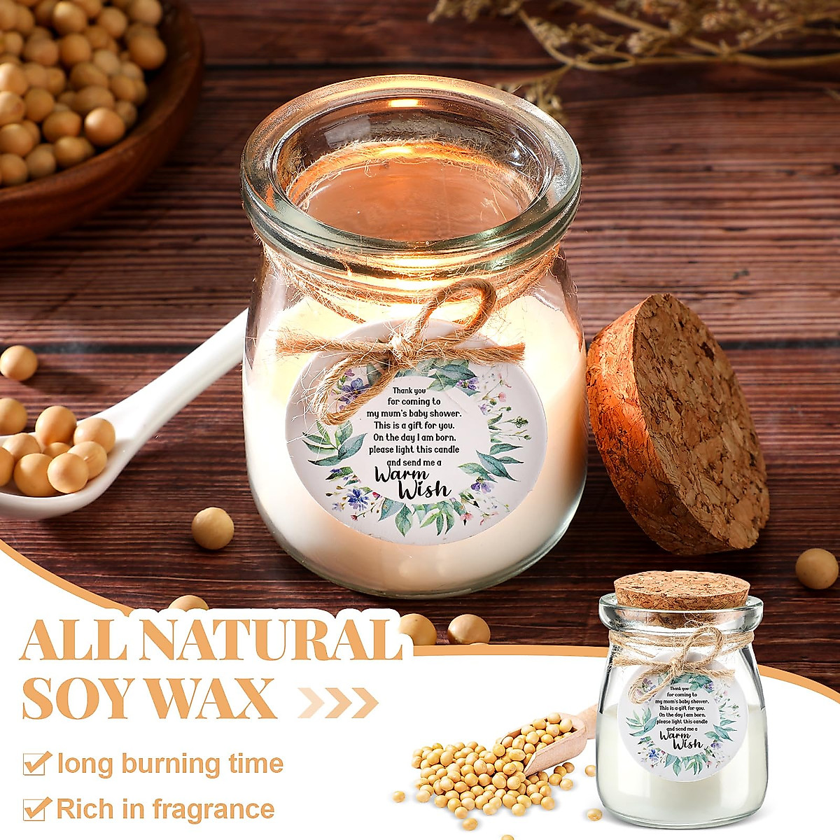 Threlaco 20 Pcs Baby Shower Favors Party Candle Lavender Scented Jars Candle Bulk Glass Mason Jar Candles Wax Candle for Guests Gender Reveal Party Gifts(Leaf)