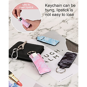 Meiiy Chapstick Holder Keychain Lip Balm Keychain Lipstick Sleeve Pouch Portable Pocket Lip Gloss Tube Holder Stocking Stuffers Gift for Women (5pcs-marble)