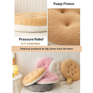 unlockgift Sherppa Round Chair Cushion 16 inch, Office Sedentary Butt Pillow, Decorative Seat Cushion for Rocking Chair,Couch,Bedroom,Car,Cream White