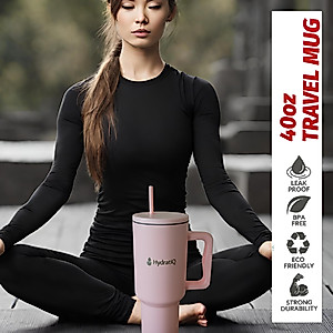 HydratiQ 40 oz Tumbler with Handle and Straw Spill Proof Insulated Water Bottle Leak Proof Stainless Steel Cup Holder Travel Mug Hot Cold Vaso Termico