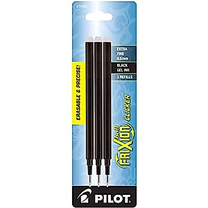 PILOT FriXion Gel Ink Refills for Erasable Pens, Extra Fine Point, Black Ink, 3-Pack (77350)