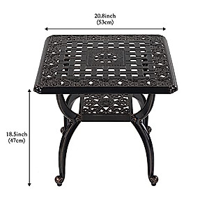 C/G Outdoor Side Tables,Cast Aluminum Patio End Tables,Anti-Rust Coffee Table for Garden Patio Lawn (Square-end Tables, Copper)