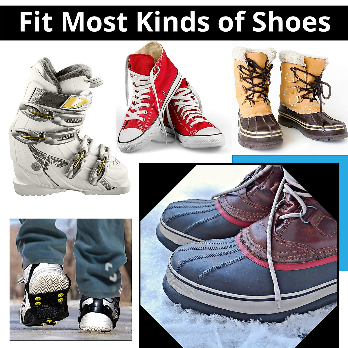 Limm Ice Snow Traction Cleats - XLarge Lightweight Crampon Cleats for Walking on Snow & Ice - Portable Anti Slip Grippers Fasten Quickly & Easily Over Shoes, Boots and Other Footwear