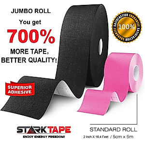 Starktape Kinesiology Tape - Professional 2 Pack Bulk Physio Rolls Sports Tapes for Sensitive Skin. K Physical Therapy Tape for Knee, Shoulder, Ankle, Wrist, Foot, Back Injury Muscle Pain aid - BLACK