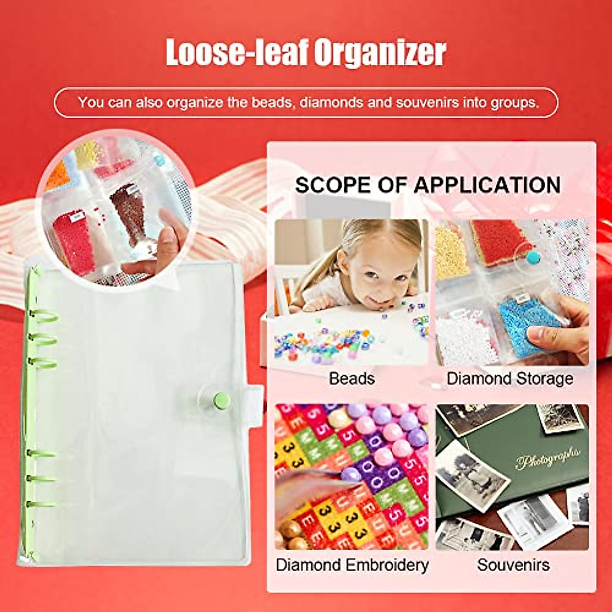 Diamond Painting Beads Storage Book Diamonds Container A5 Album Binder with Pockets Self Sealing Plastic Bags Clear Loose Leaf Organizer,Diamond Painting Rhinestone Storage