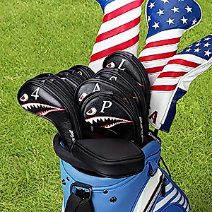 Craftsman Golf 10pcs/Set Shark Golf Club Iron Head Covers Headcover with No. on Both Sides Suitable for Right and Left Handed Golfer Zipper Closure (Iron Headcover)