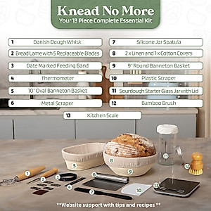 Complete Sourdough Starter Kit, Sourdough Bread Baking Supplies with Kitchen Scale, 9" Round & 10" Oval Banneton Proofing Baskets, Glass Starter Jar, Bread Lame, Danish Whisk & More.