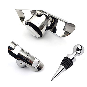 3 Pcs Wine Stopper Bottle Stoppers and 3 Pcs Champagne Stoppers, Stainless Steel Wine Saver Bottle Sealer Stoppers Corks, for Beverage Champagne Sparkling Wine Bar Wedding Holiday Party Stoppers