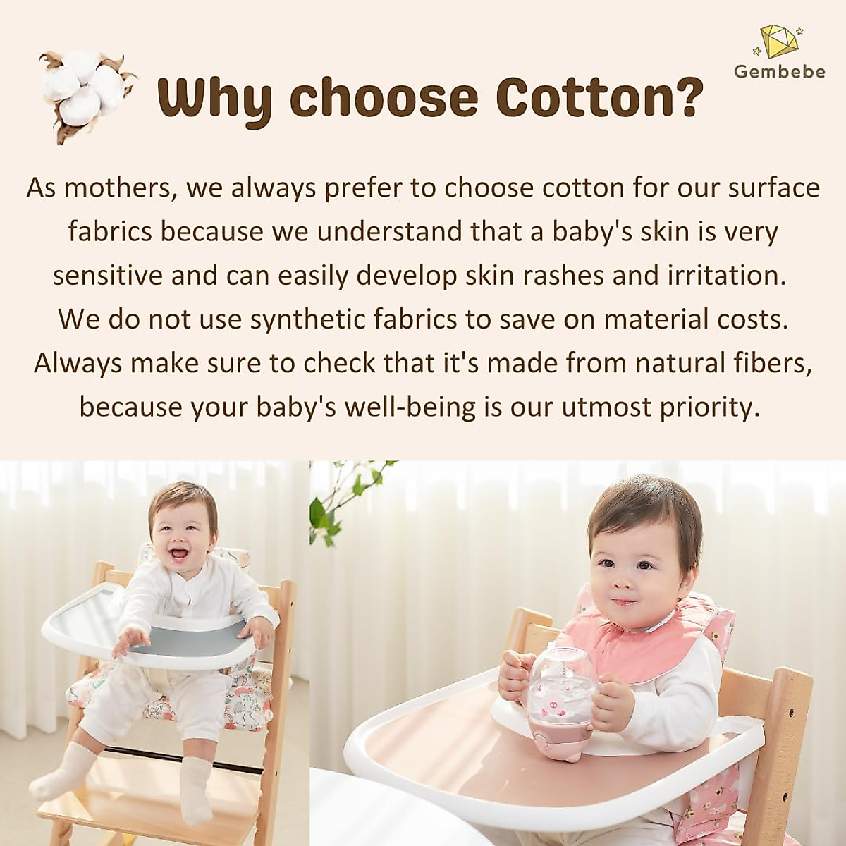 Gembebe Waterproof & Compatible Stokke Tripp Trapp Cushion Set - Easy to Clean Stokke Tripp Trapp Newborn Set - 100% Cotton Stokke Tripp Trapp High Chair Cushion Set (Little Birdie / 49.5 Counts)