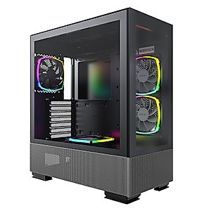 Montech Sky Two, Dual Tempered Glass, 4X PWM ARGB Fans Pre-Installed, ATX Gaming Mid Tower Computer Case, Type C, High Airflow Performance- Black