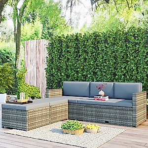Brabrety 4 Pieces Outdoor Patio Furniture Sets,All-Weather PE Wicker Sectional Sofa Set with Retractable Table,Conversation Set for Backyard, Free Combination