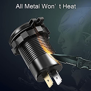 12V USB Outlet Qidoe Aluminum Dual 18W QC3.0 USB Outlet Port 20W PD USB C Car Charger Socket with Power Switch Waterproof Multiple Car USB Port Adapter for Boat Marine Truck Golf RV