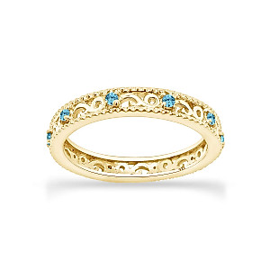 Jewel Zone US March Birthstone Round Cut Blue Aquamarine Stackable Ring in 14K Yellow Gold Over Sterling Silver
