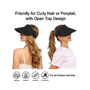 LA CARRIE Wide Brim Straw Visor for Women Sun Hat UV Protection Packable Beach Cap for Summer UPF 50+(Black)