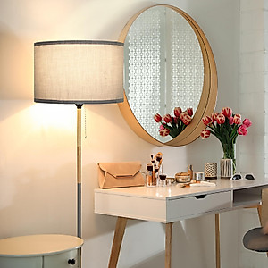 Modern Floor Lamp for Living Room Traditional Farmhouse Floor Lamps Mid-Century Pole Lamp with Linen Lamp Shade, Standing Tall Floor Lamps for Bedrooms and Office (Grey)